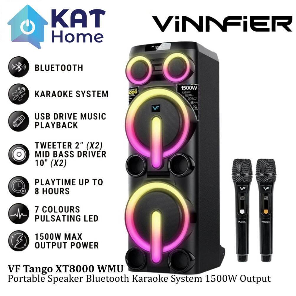 VINNFIER VF TANGO XT8000 WMU PORTABLE BLUETOOTH SPEAKER WITH 1500W MAX /14000MAH /KARAOKE SYSTEM ...