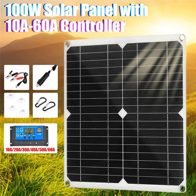 100W Dual USB Ports Solar Panel Kit Complete with 10/20/30/40/50/60A ...