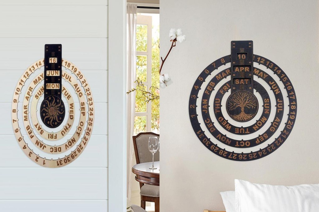 haofanzao Rotating Hanging Calendar Office Wall Calendar Vintage Wooden ...