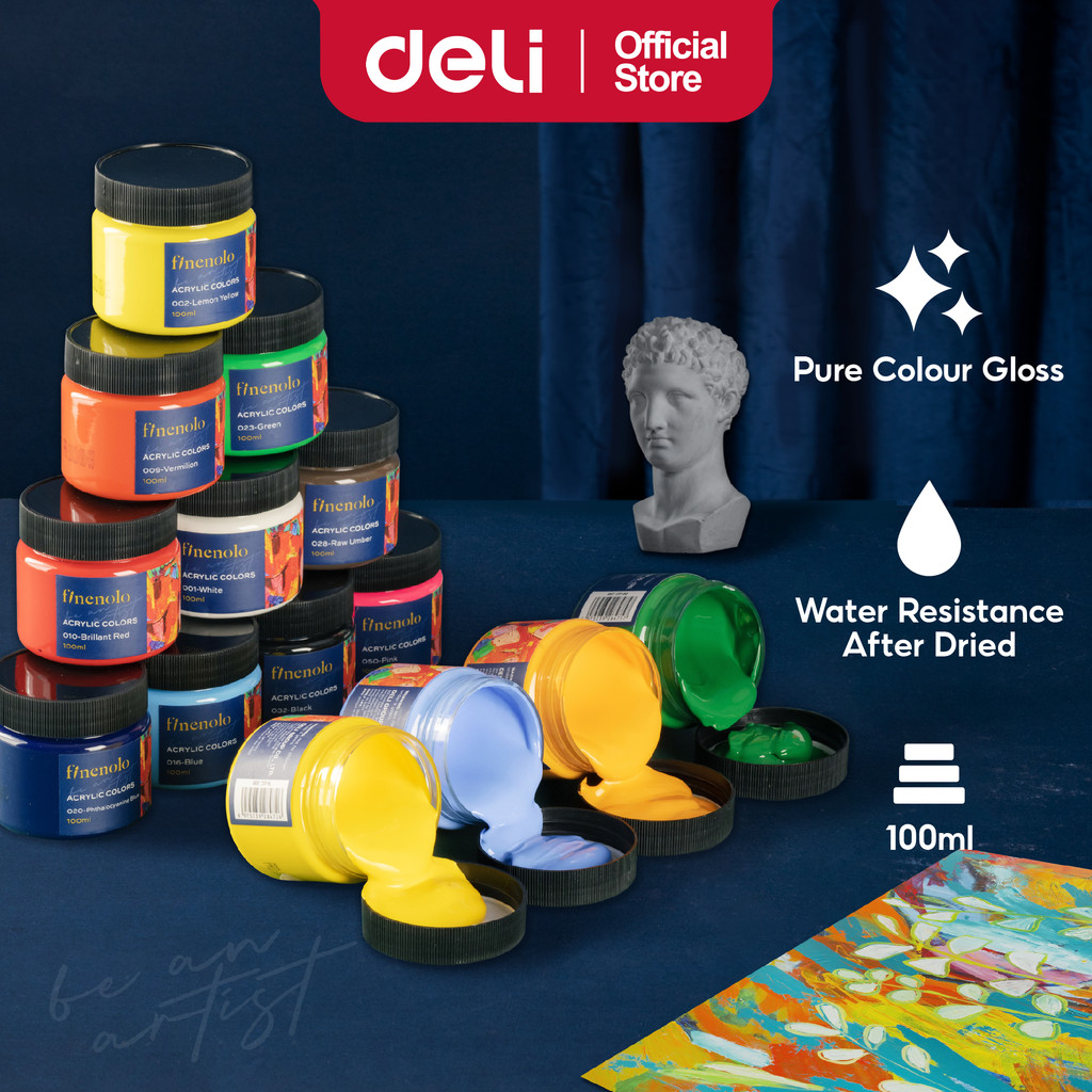 Deli Finenolo Acrylic Paint Colors (100ml) Cat Akrilik Waterproof ...