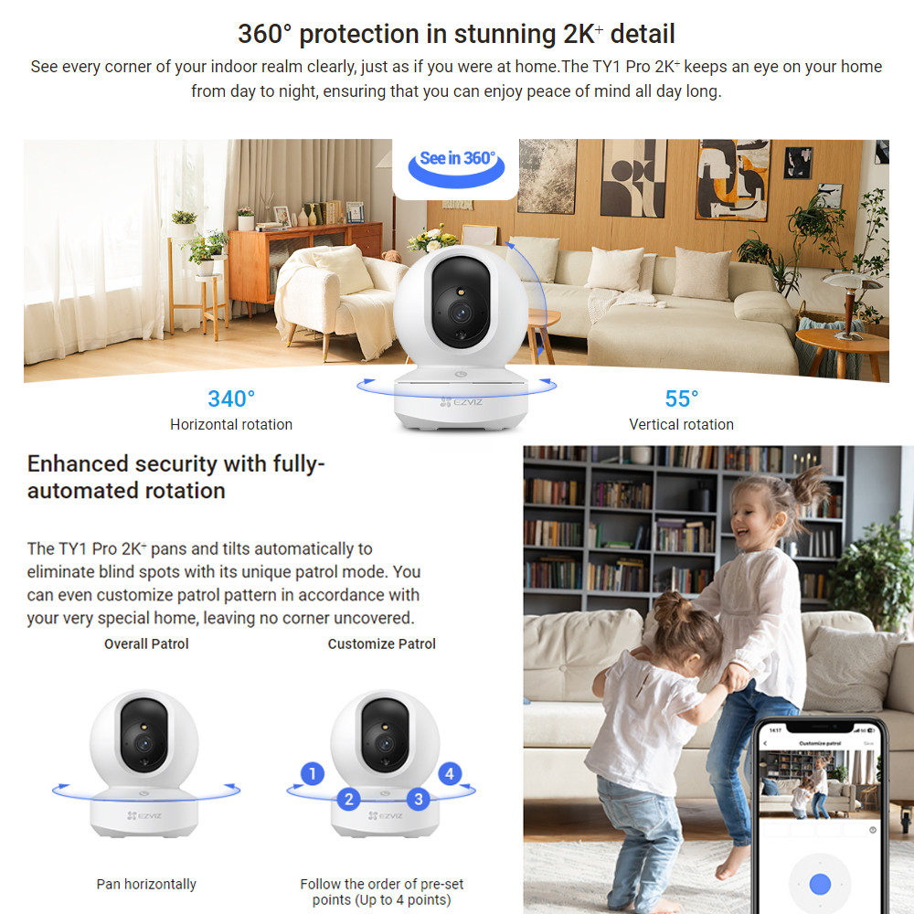 Ezviz TY1 PRO 4MP 2K 1440P Two Way Talk Motion Detection Smart Tracking ...