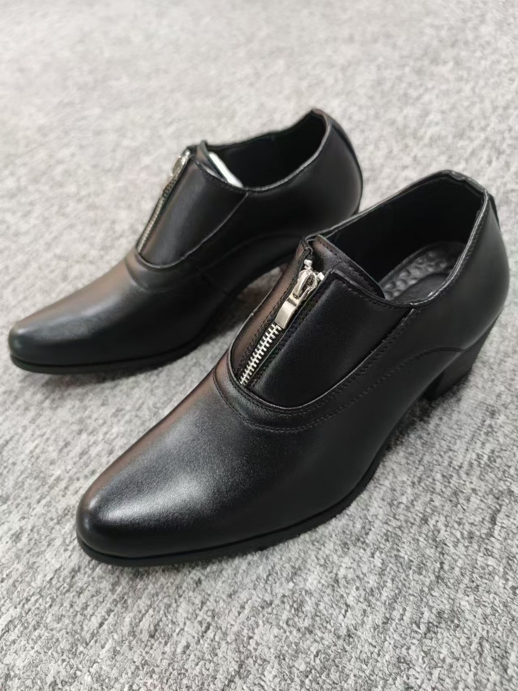 High Heel Leather Shoes Men's Wedding Banquet Formal Men's Shoes Zipper ...