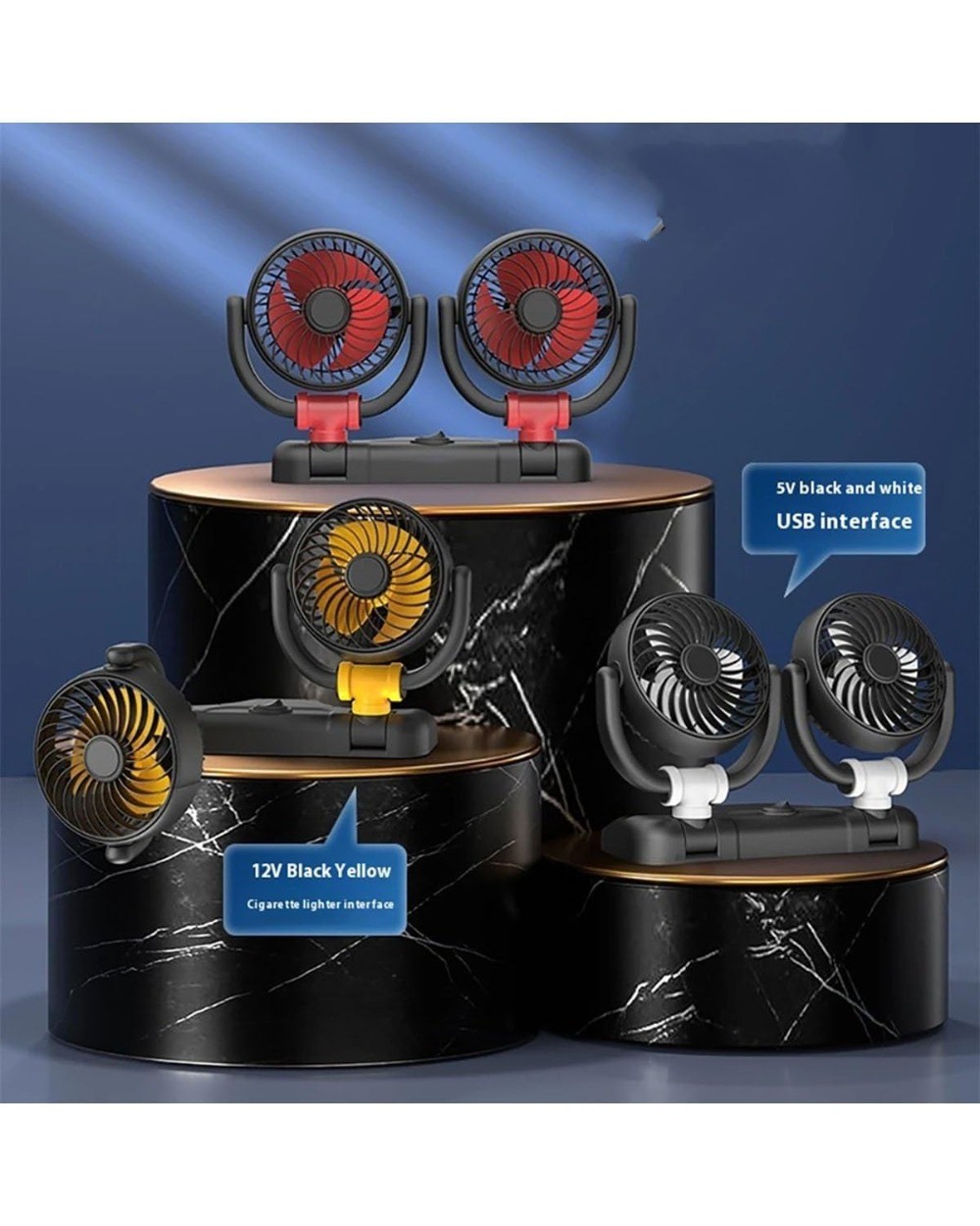 Car Powerful Three-fan 5V/12V/24V/ 360° Adjustable 3-head Fan Car 2 ...
