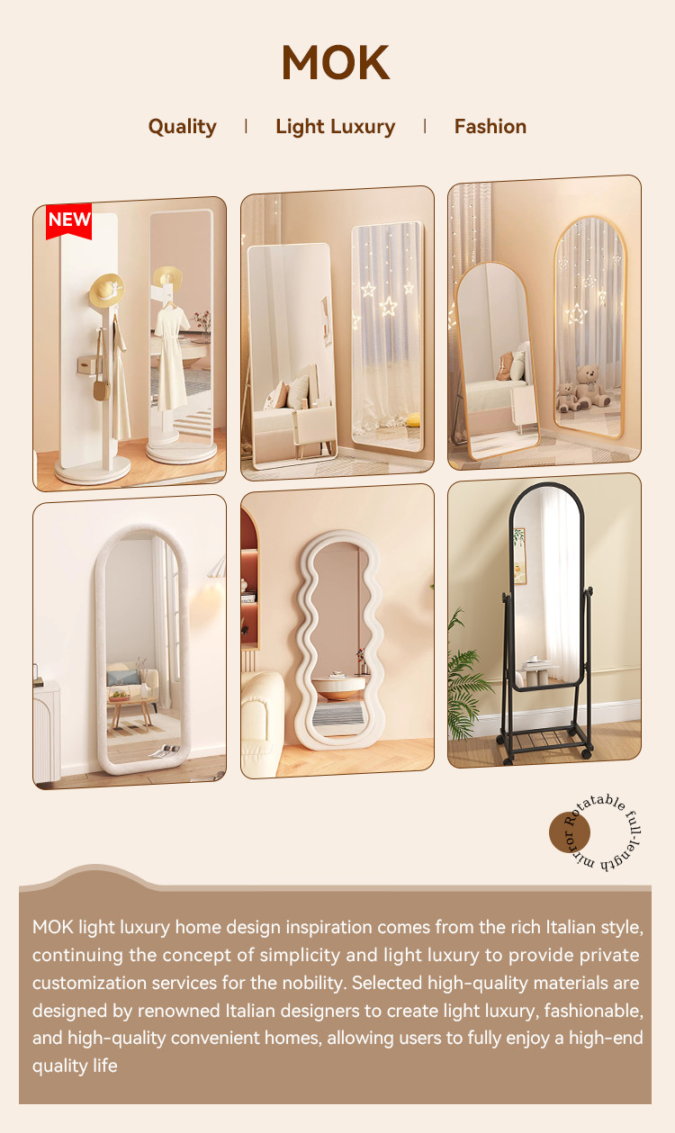 MOK 165cm Cermin 360 ° Rotating Chassis Glass+Clothes Rack+Storage Rack ...