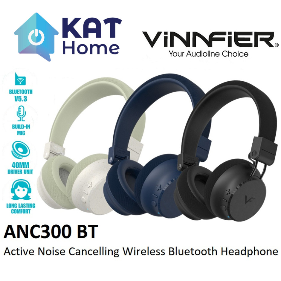 VINNFIER ANC 300 BT / ANC300 ACTIVE NOISE CANCELLING WIRELESS BLUETOOTH ...