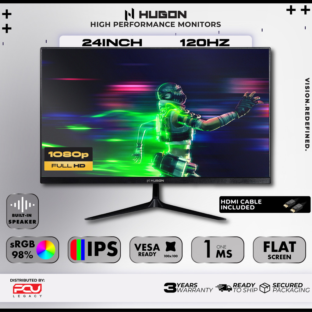HUGON 24" 120Hz FHD 1ms IPS FLAT Adaptive-Sync With Speaker Gaming ...