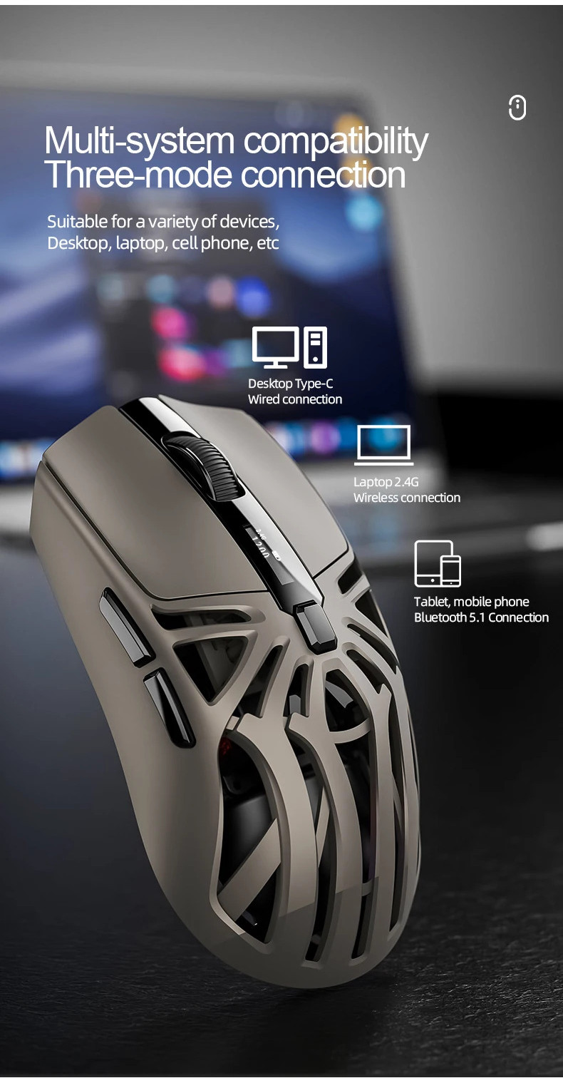 Tri-Mode Macro Programmable Gaming Mouse Screen Battery Display 73g ...