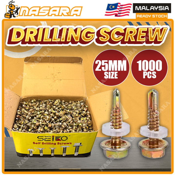 Nasara 1 Box 1000pcs Self Drilling Screw DS-HW 520 Hex Drill Zink Roof ...