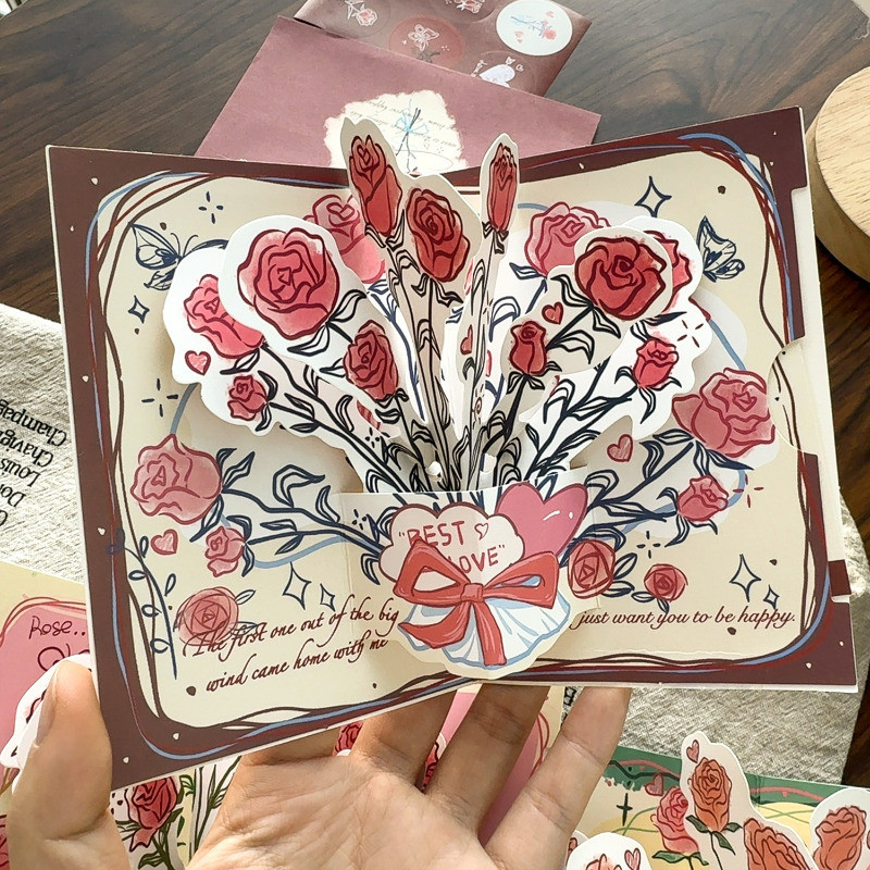 1/3Set 3D Rose Folded Greeting Card - Pop Up Love Card For Valentine'S ...