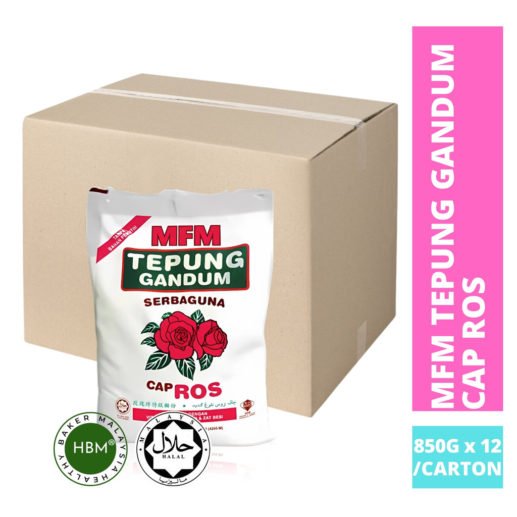 MFM Tepung Gandum Cap Ros 850G x 12 (CARTON) / Halal / Cap Ros Flour ...