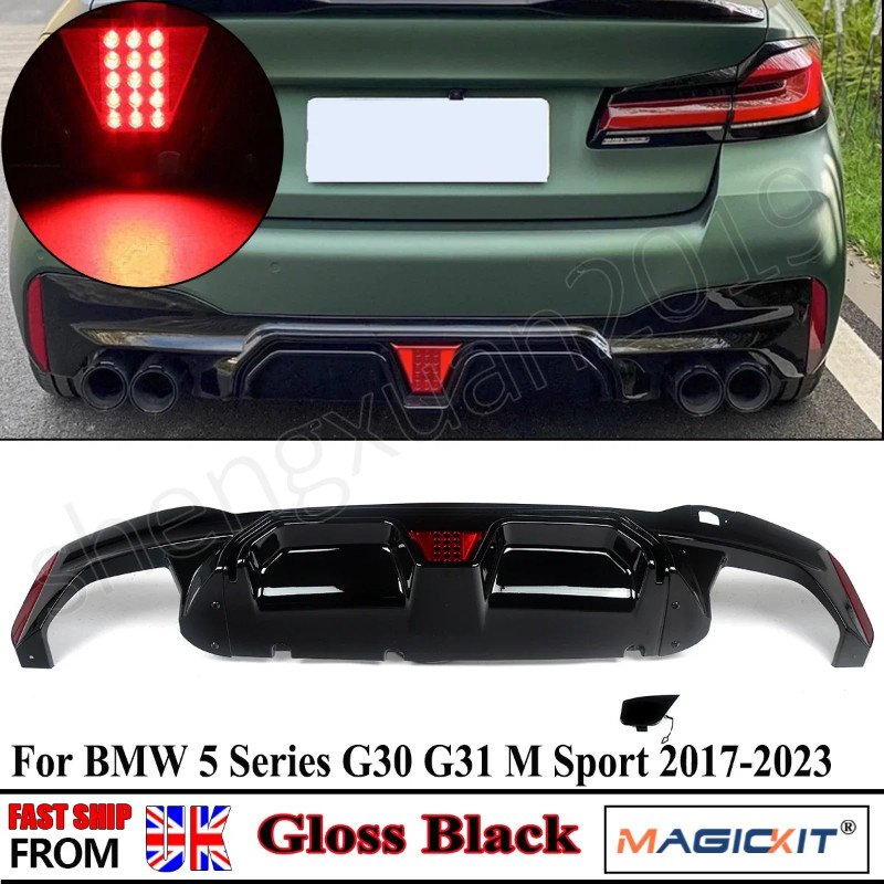 Gloss Black For BMW G30 M Sport 17-23 M5 CS Style Rear Bumper Diffuser ...