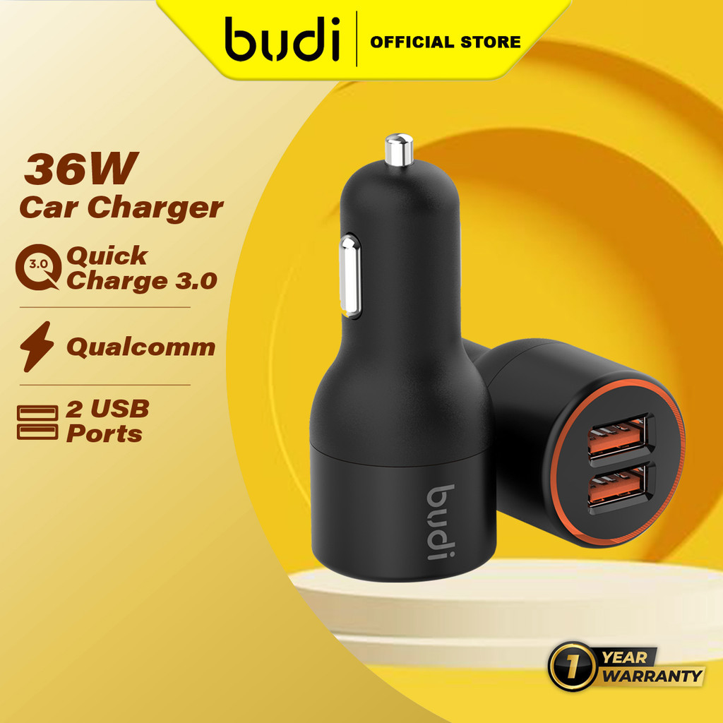 Budi Dual USB Ports Car Charger 36W QC 3.0 Fast Charging Kereta Adapter ...