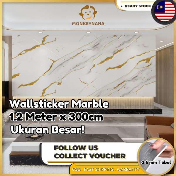 120CM x 300CM Wallpaper Dinding Flexi Marble Sheet Imitation Ceramic ...