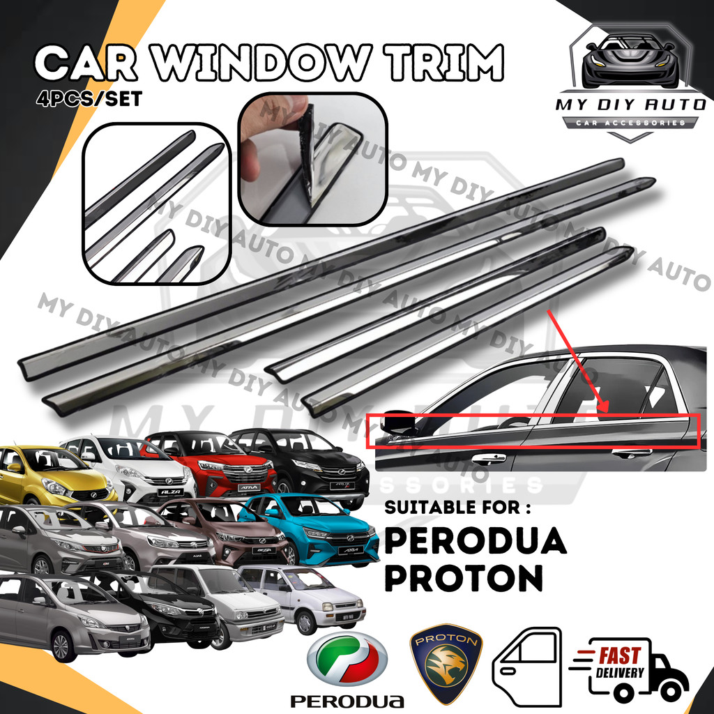 PERODUA PROTON TOYOTA Door Window Panel Chrome Trim Stainless Steel ...