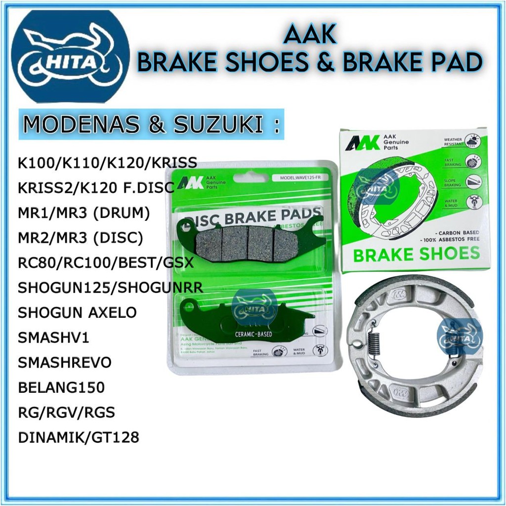 AAK MODENAS & SUZUKI Brake Shoes & Brake Pad Disk KRISS K120 CT100 MR1 ...