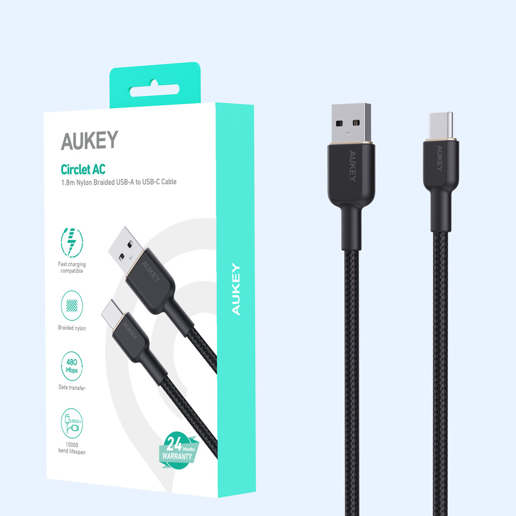 AUKEY CB-NAC2 Circlet Kabel USB-A ke USB-C Nylon Braided – Caj Laju ...