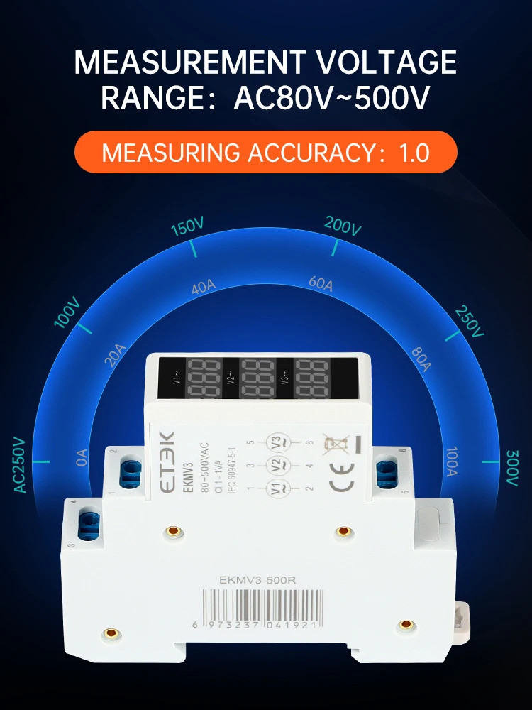 Modular Digital Voltmeter 18mm 3 phase AC80-500v Mini Voltage Meter Din ...