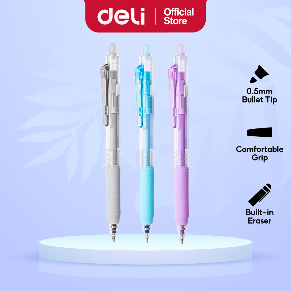 Deli Erasable Gel Pen 0.5mm Smooth Bullet Tip Pens School Office ...