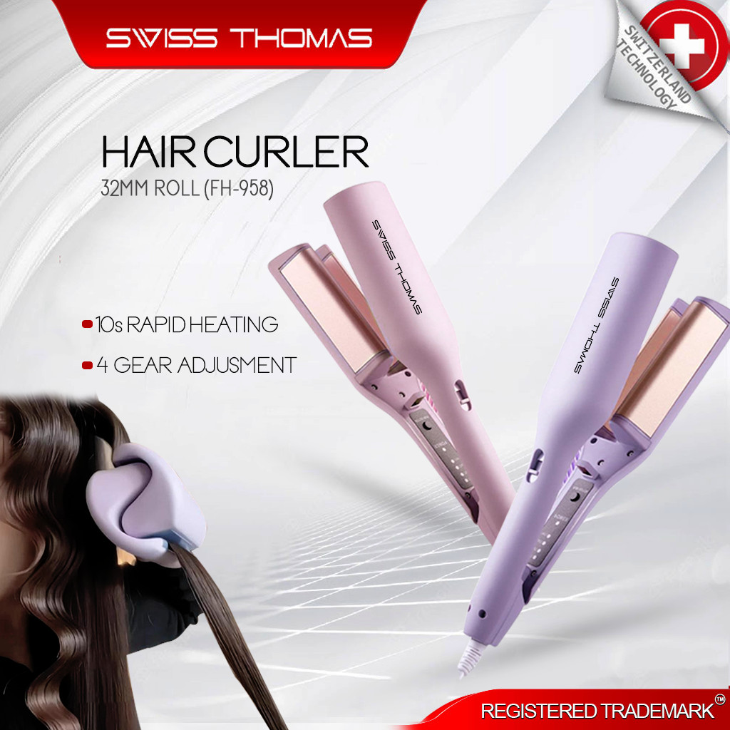 Swiss Thomas Egg Roll Kerinting Rambut Curling Iron 32MM Water Wave ...