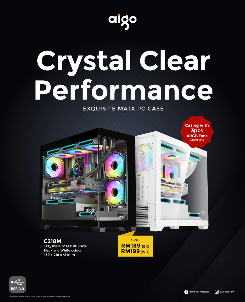 AIGO C218M MATX PC CASE - BLACK /WHITE | Shopee Malaysia