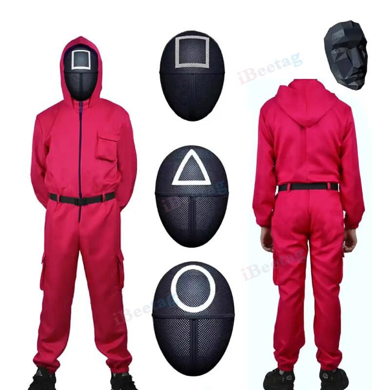 Adult&Kids Full Set Squid Game Guard Cosplay Costume Red Jumpsuit ...