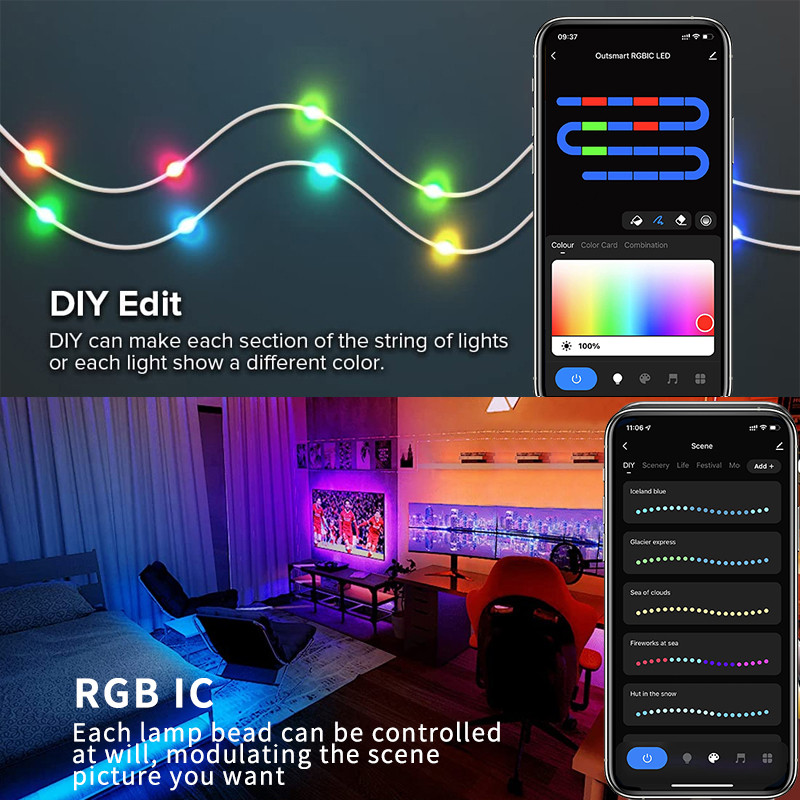 Tuya Smart Light LED Ligth Strip 20M Music Sync Light Waterproof RGBIC ...