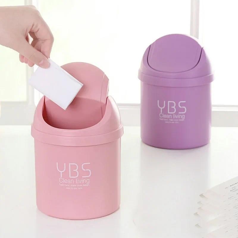 Mini Desktop Bin with Cover Garbage Trash Can Office Supplies Home ...