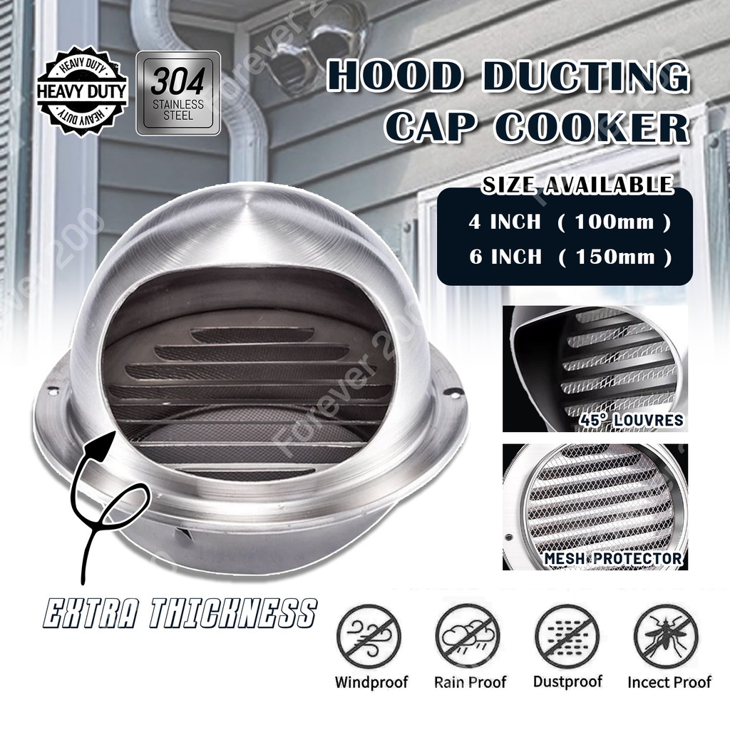 【EXTRA THICKNESS】 4" 6" Stainless Steel Hood Ducting Cap Kitchen Cooker ...