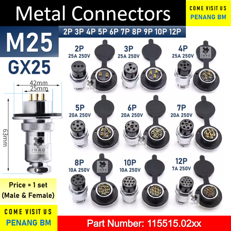 [1 set Male + Female] GX25 M25 25mm Aviation Connector Socket, 25mm Metal Connector 2P 3P 4P 5P ...