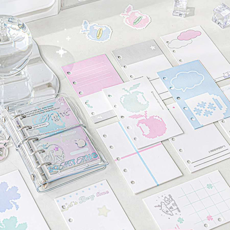 RosyPosy Mini M5 Silver Handbook Ins 86pcs Pages Notebook Clear Pvc Loose-leaf Notebook with ...