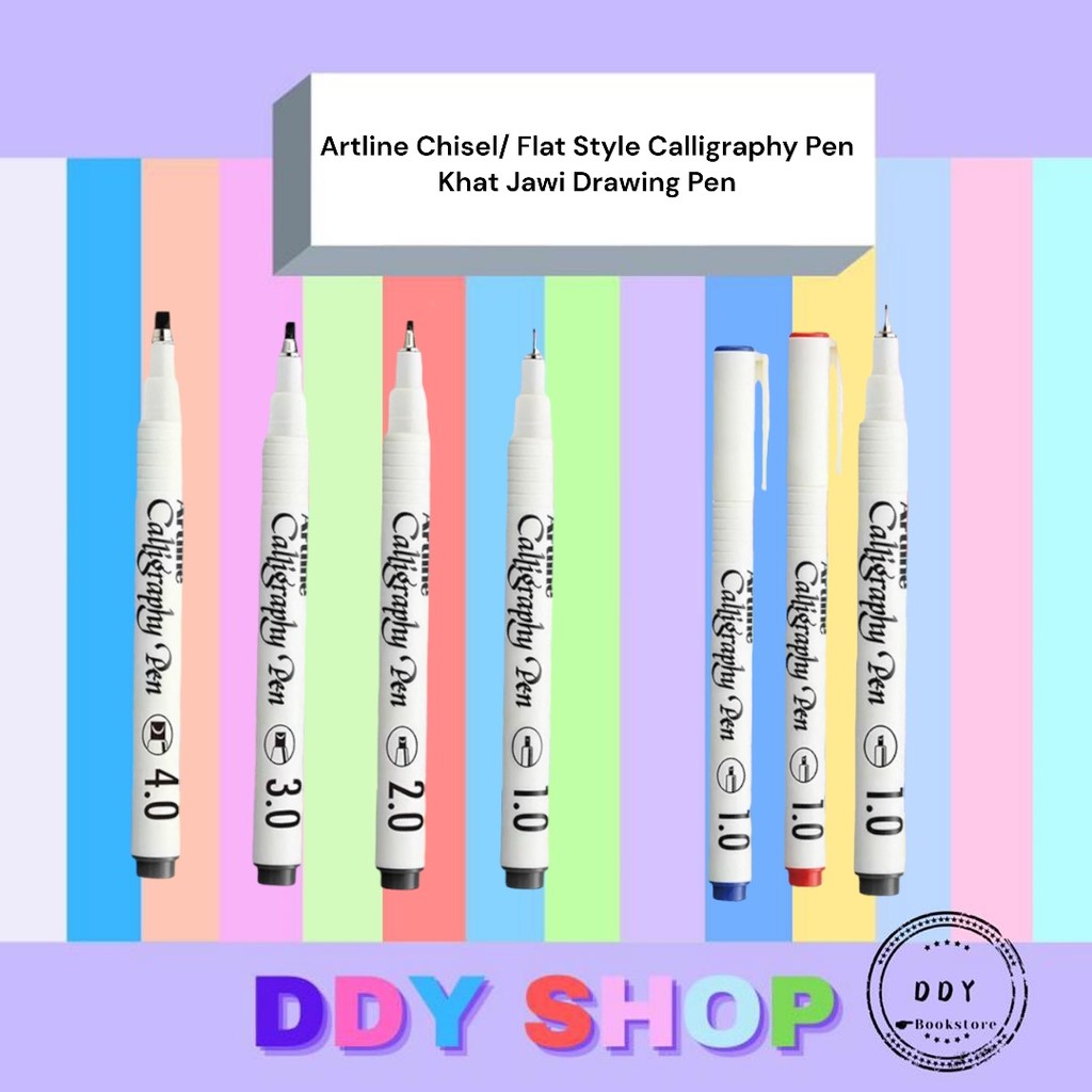 Artline Chisel / Flat Style Calligraphy Pen Lettering and Illustrations Pen Khat Jawi Drawing ...