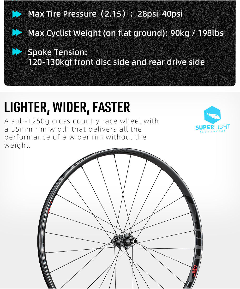 RYET Asymmetric Superlight 29er MTB Carbon Wheels 1250g 35mm Width ...