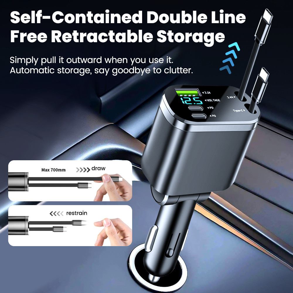 Upgraded 150W 5 In 1 Retractable Car Charger Super Fast Charging IOS ...