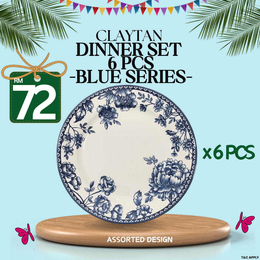 CLAYTAN 10" DINNER PLATE PROMO SET RM72 BLUE SERIES Ceramic Pinggan ...