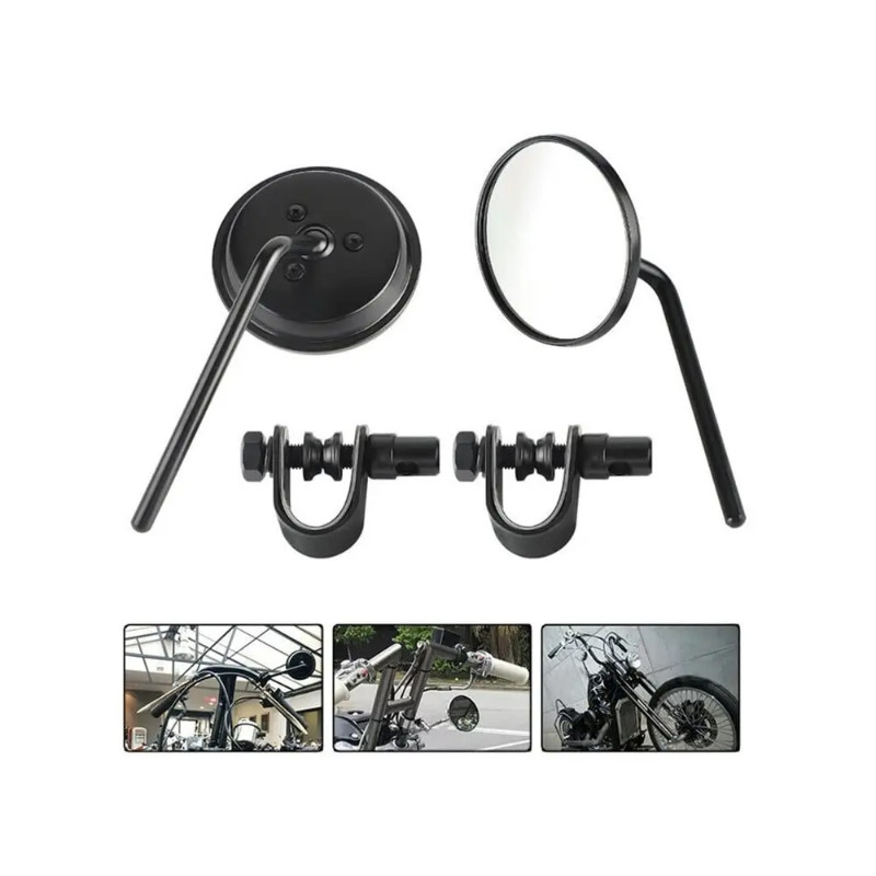 Motorcycle Clamp-On Side Mirror Retro Rearview Side Mirrors For Bobber ...