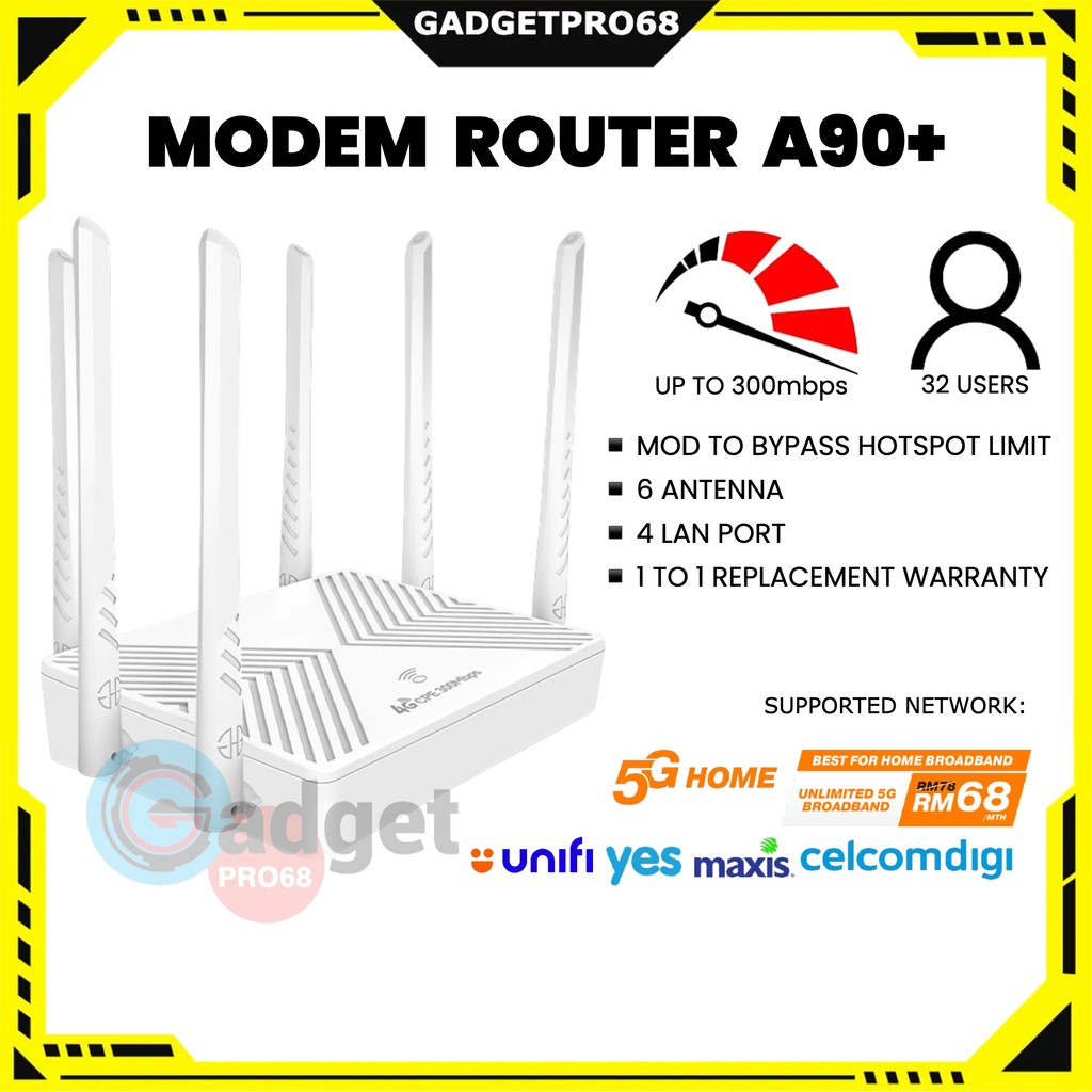 MOD SUPPORT SIM 5G 4G LTE Modem A90+ WiFi Unlimited Home Router 300mbps Wireless WiFi Support ...