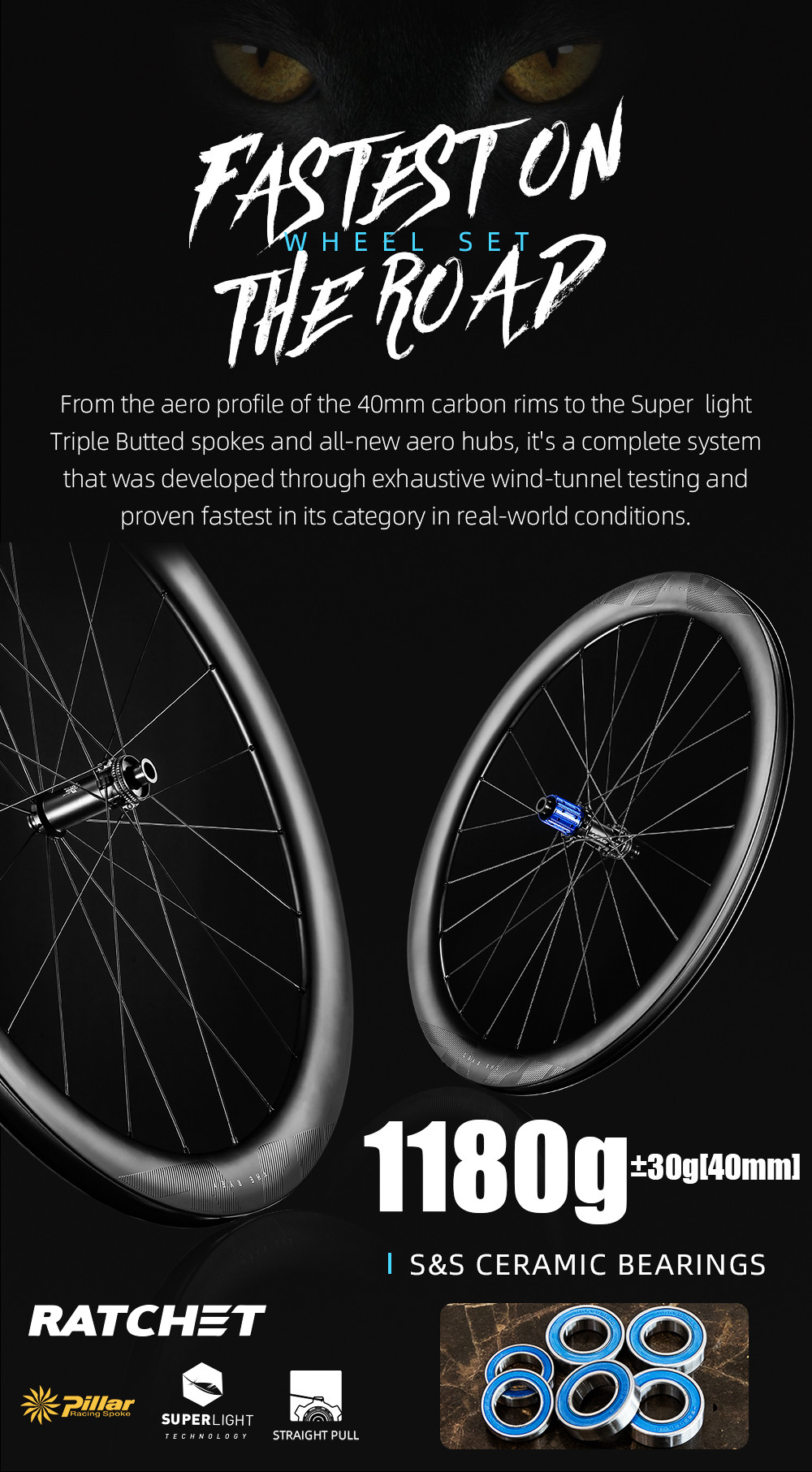 2024 RYET Wheelset SuperLight Road Carbon Wheels 1180g Ceramic Tubless ...