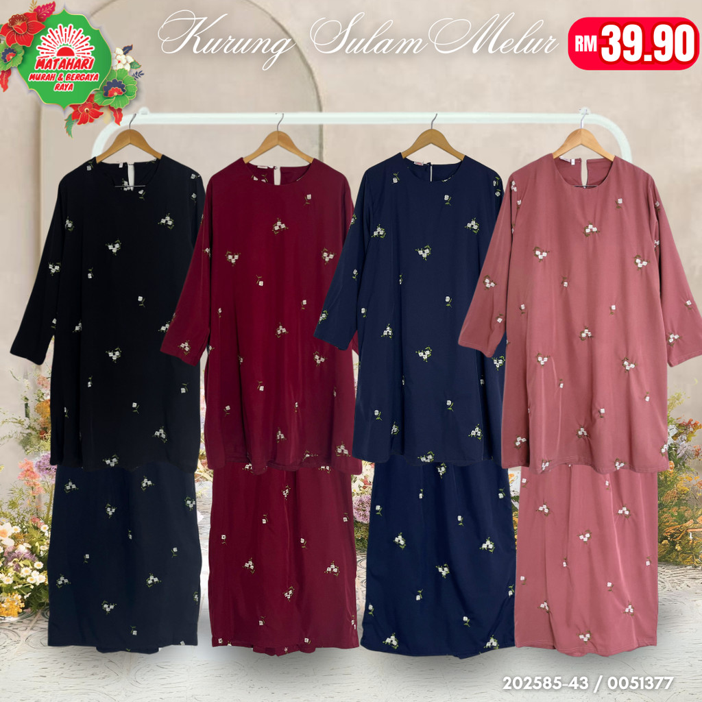 MATAHARI Baju Kurung Sulam Melur Poly-Cotton Kurung Sulam Bunga Kecil ...