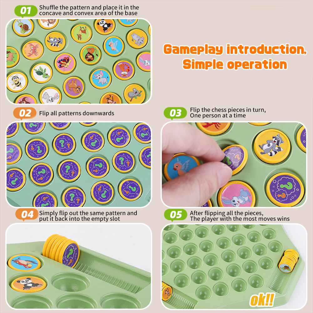 BEVAVAR Kids Flipping Chess Match Animal Fruit Board Games For Kids Flip Memory Chess ...