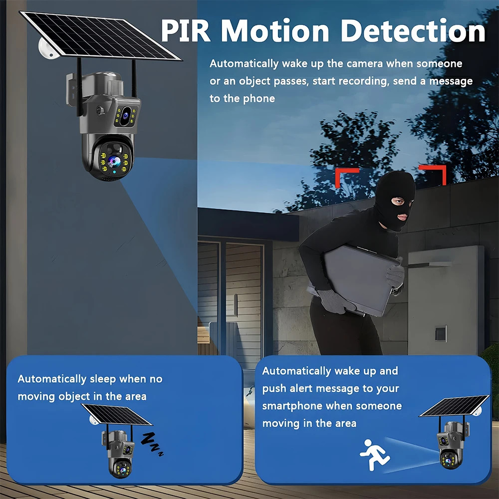 8MP Outdoor Solar Camera HD Night Vision Dual Lens WIFI IP CCTV Cameras ...
