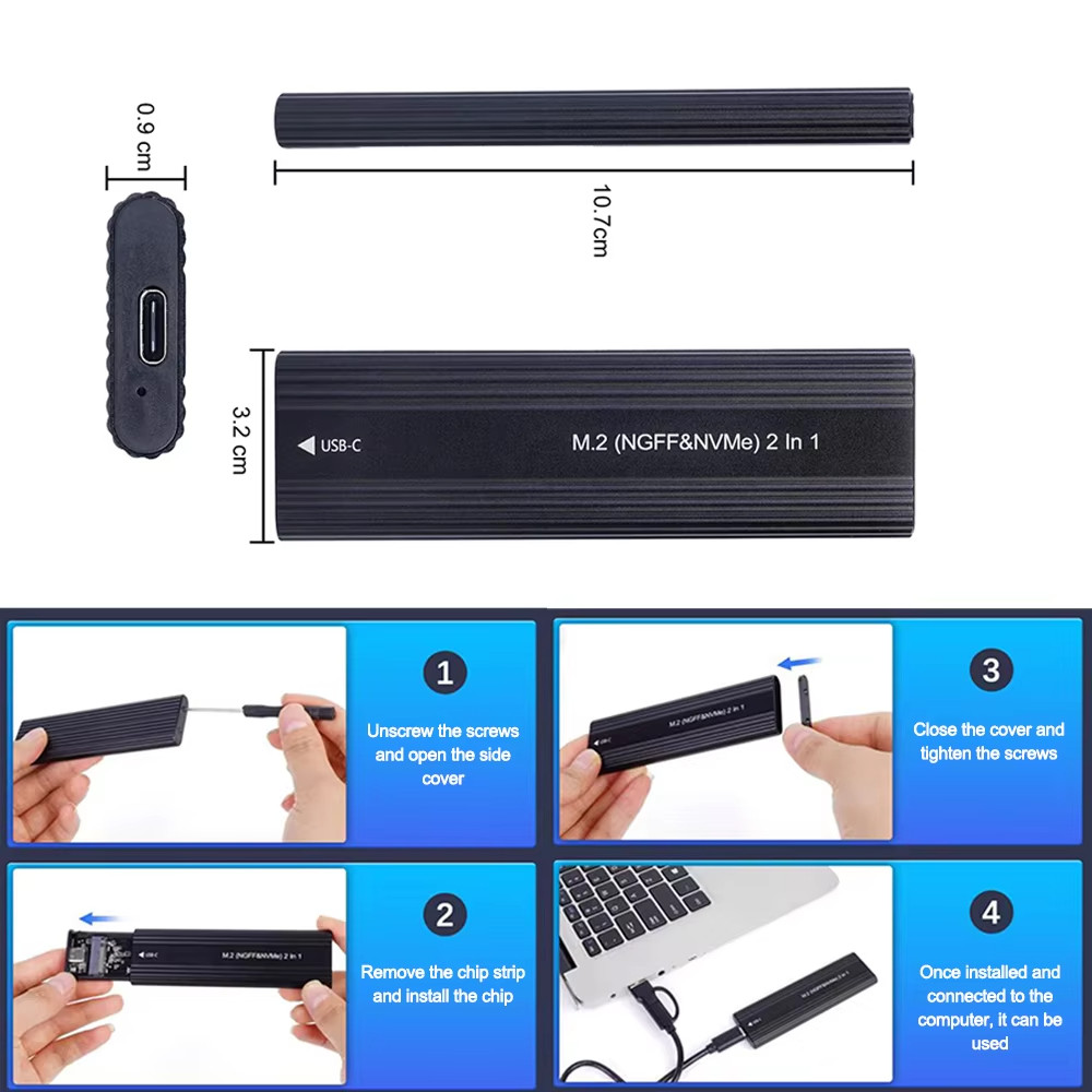 [Ready Stock] NVME M.2 Solid State Drive External Enclosure 2230/2242/2260/2280 M.2 to USB C ...