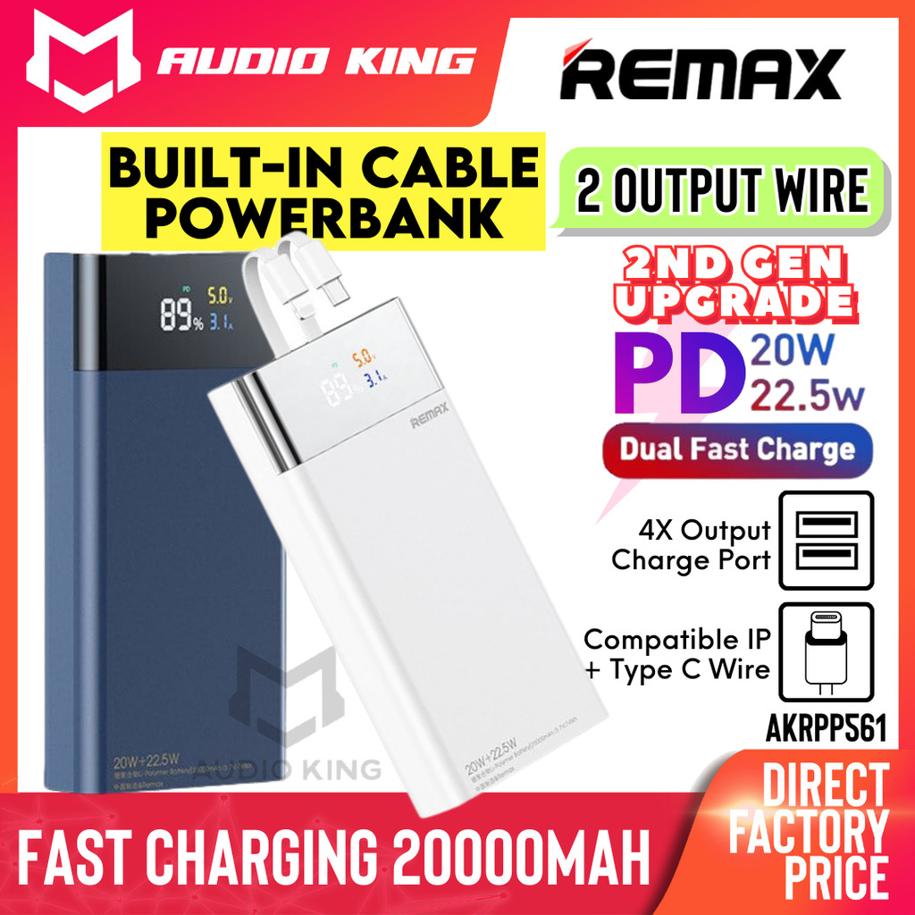 REMAX Original Fast Charging 22.5W Powerbank With Built In Type C Cable ...