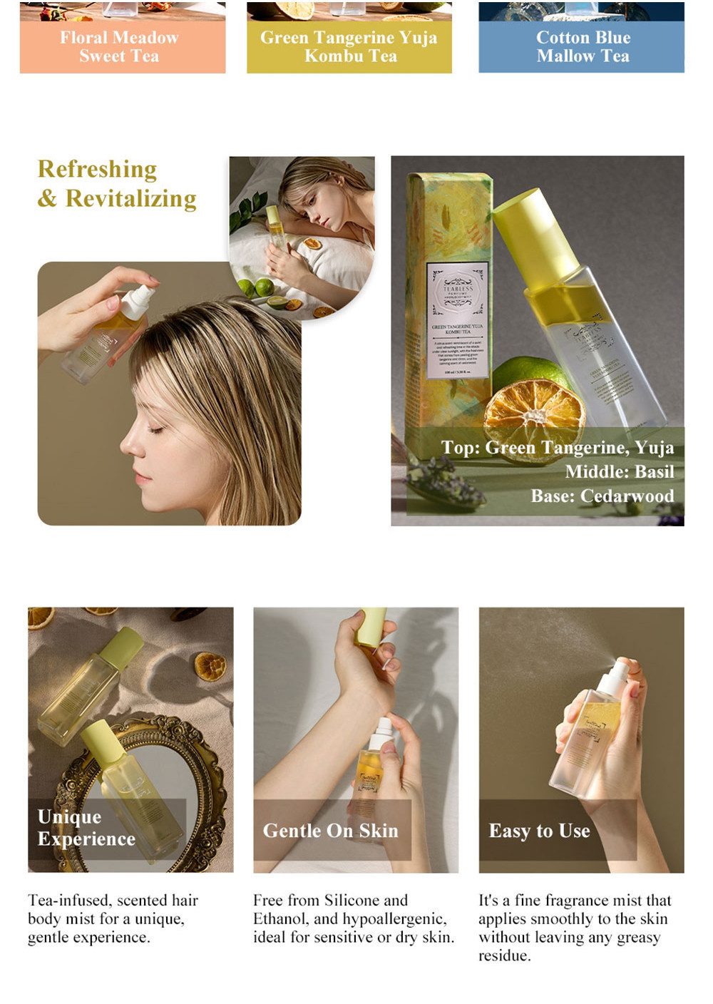 Teabless Green Tangerine Yuja Kombu Tea Perfume Hair & Body Mist (100ml ...