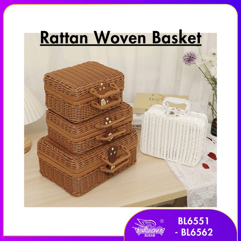 VINTAGE RATTAN WOVEN BASKET/ STORAGE CASE/ BAKUL ROTAN/ MAKEUP HOLDER ...