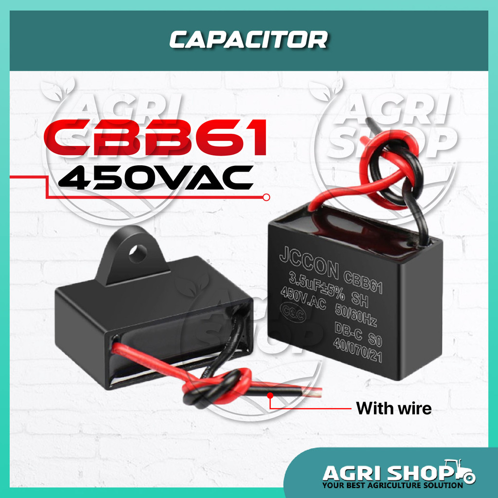 Agrishop Capacitor CBB61 Square (Black) with Wire 450VAC 50/60Hz Motor Fan Condenser 18uf 20uf ...