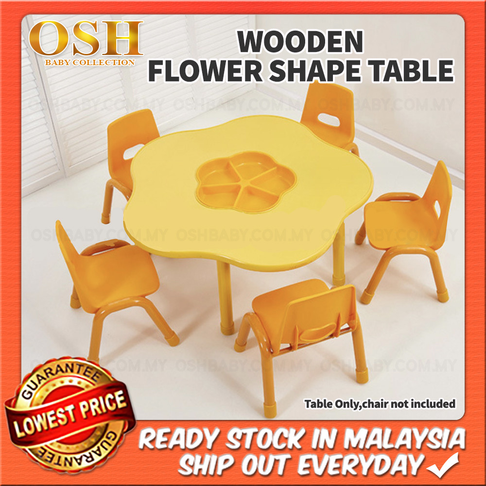 premium kindergarten kids study WOODEN FLOWER SHAPE TABLE with basket ...