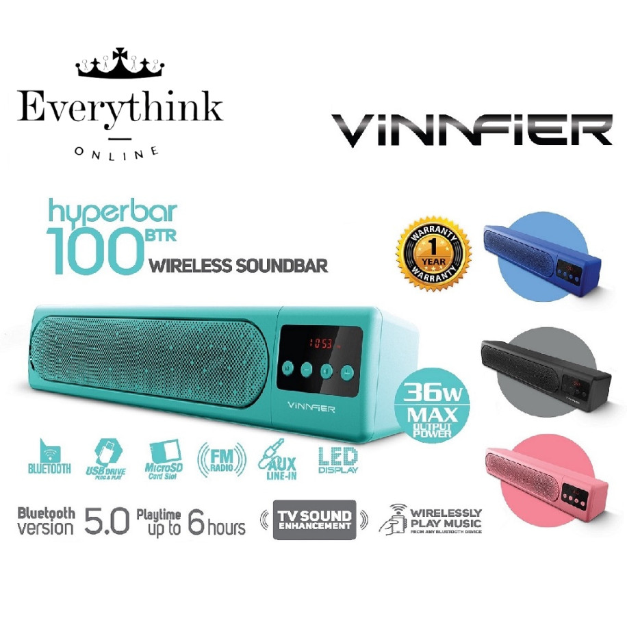 VINNFIER HYPERBAR 100 BTR PORTABLE & RECHARGEABLE SOUNDBAR WIRELESS ...