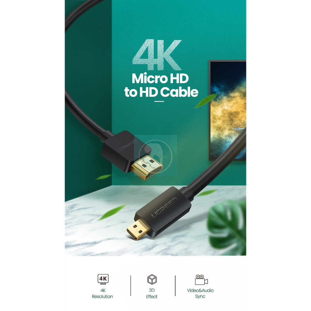 UGREEN Micro HDMI-Compatible 4K/60Hz 3D Effect Micro HD to HD Cable ...