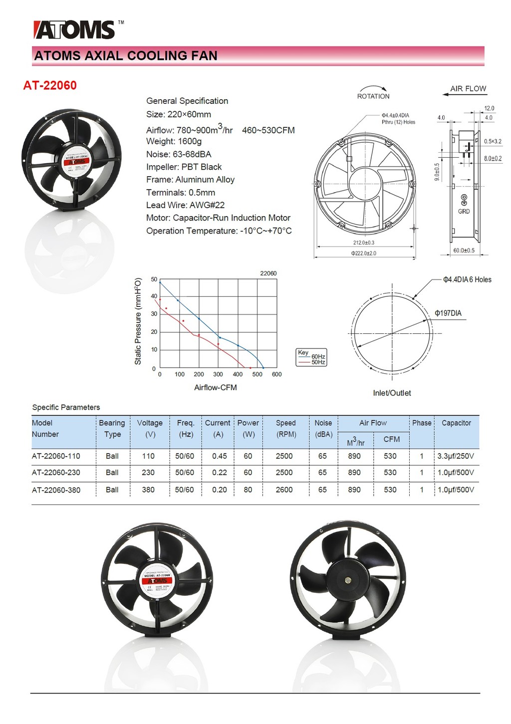 ATOMS 240V Axial Fan 2 Years Warranty Ball Bearing Cooling Fan Exhaust ...