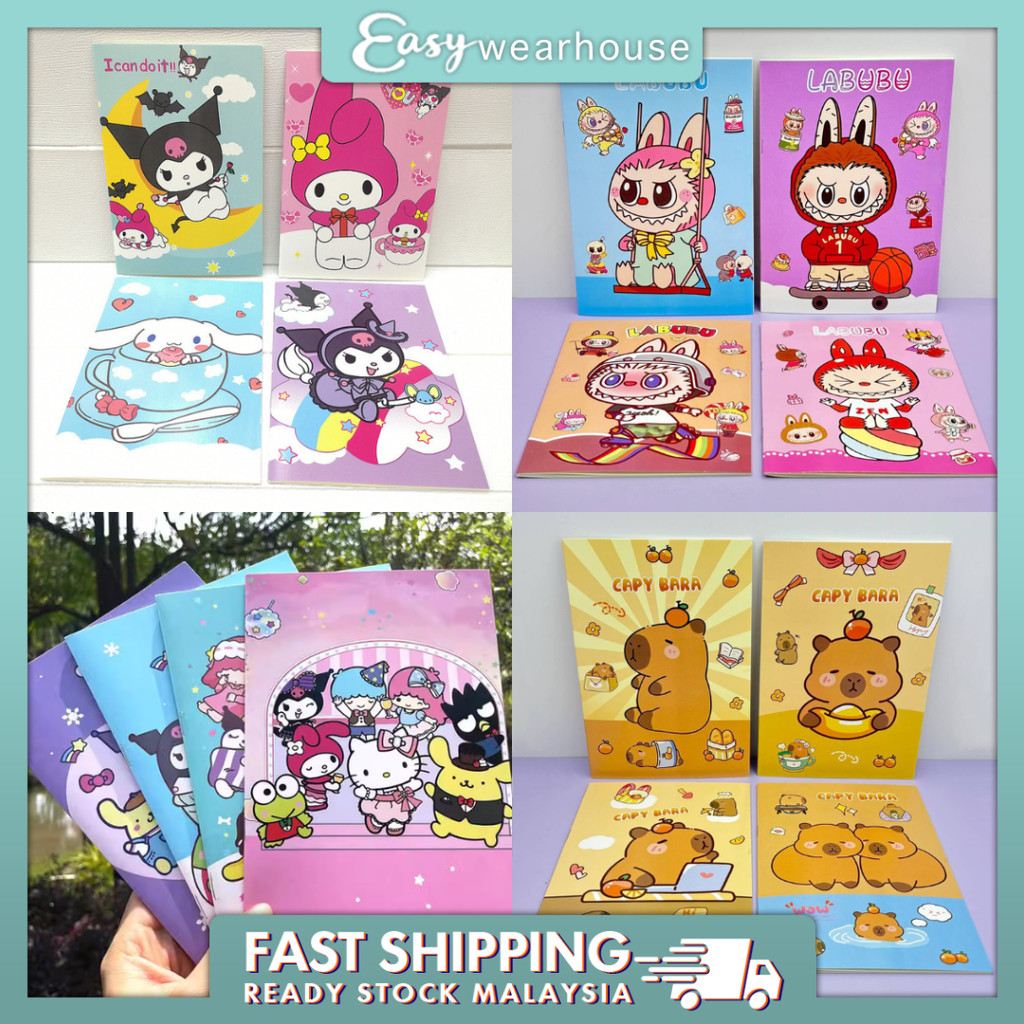 EASY WEARHOUSE Children Cartoon Capybara Labubu Saxrio Notebook ...